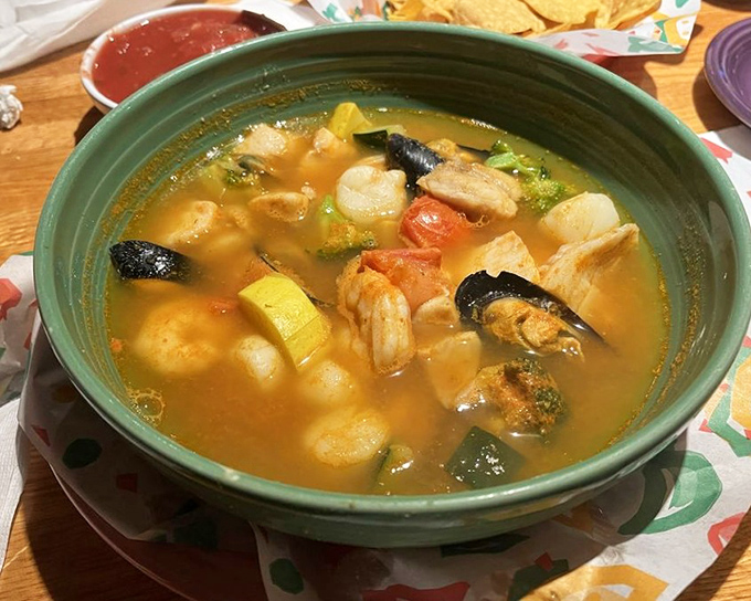 Seafood soup that transports you straight to coastal Mexico without leaving the comfort of small-town America.