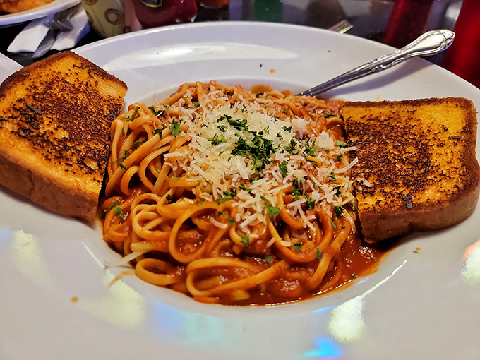 Spaghetti with garlic toast&mdash;comfort food that wraps around you like your favorite sweater on the first chilly day of fall.
