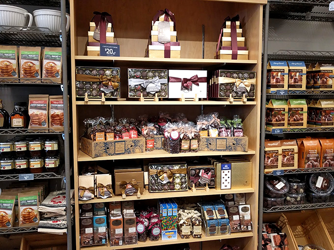 Gourmet food gifts arranged with military precision. The perfect spot to find Oregon-made treats that make you look thoughtful without actually cooking anything.