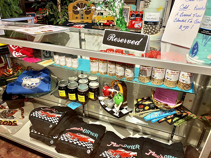 The merch counter&mdash;where you can take home a taste of Mac's, minus the dishes and the drive.