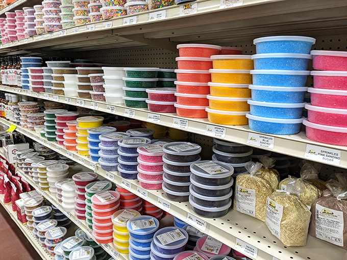A rainbow of sprinkles and decorating supplies that would make Martha Stewart genuinely jealous.