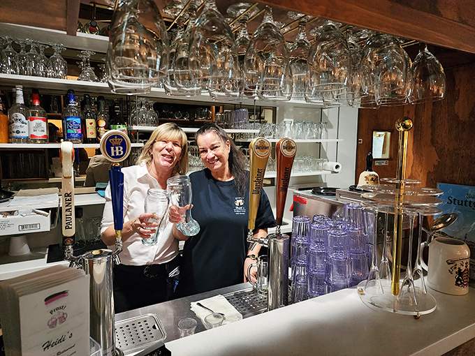 The bar area showcases proper German beer glasses hanging above&mdash;each waiting for its moment to serve liquid happiness.