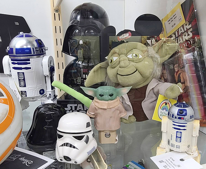 The Force is strong with this display case. Baby Yoda and friends waiting to join someone's carefully curated "I'm definitely an adult" collection.