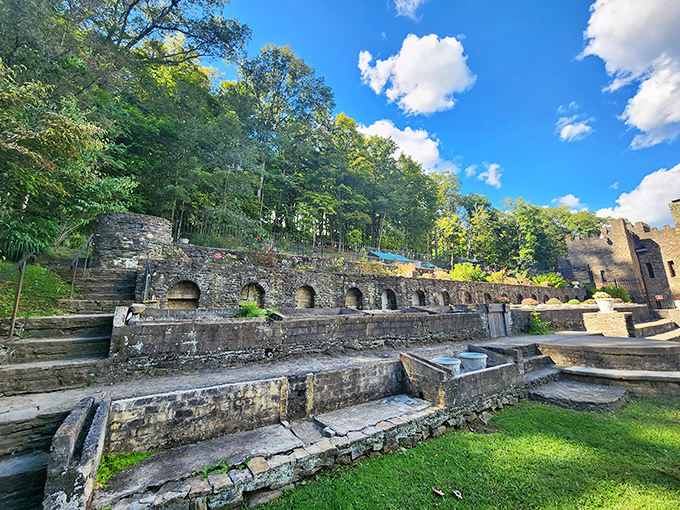 These terraced stone platforms transform the natural landscape into something that belongs in a medieval fantasy, complete with archways and hidden nooks.