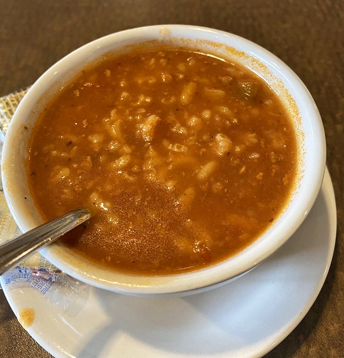 A bowl of stuffed pepper soup that warms you from the inside out, like a liquid hug on a chilly Pennsylvania afternoon.