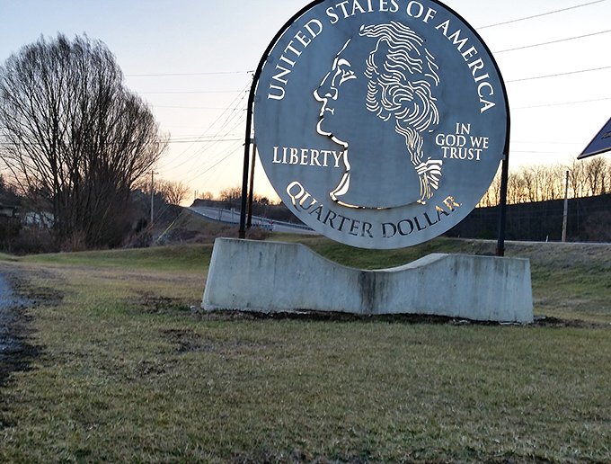 Golden hour lighting turns this giant quarter into something that belongs in a Norman Rockwell painting.
