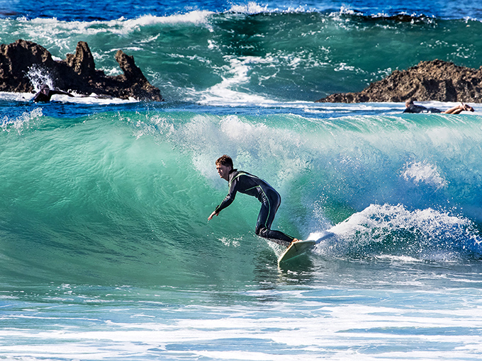 Surfers call this "the office" &ndash; where meetings involve reading waves instead of emails, and success is measured in perfect rides. 