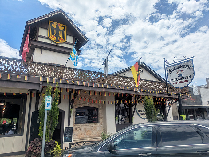The Auslander's fa&ccedil;ade promises authentic German fare inside&mdash;where schnitzel and beer flow as freely as conversation at a family reunion.