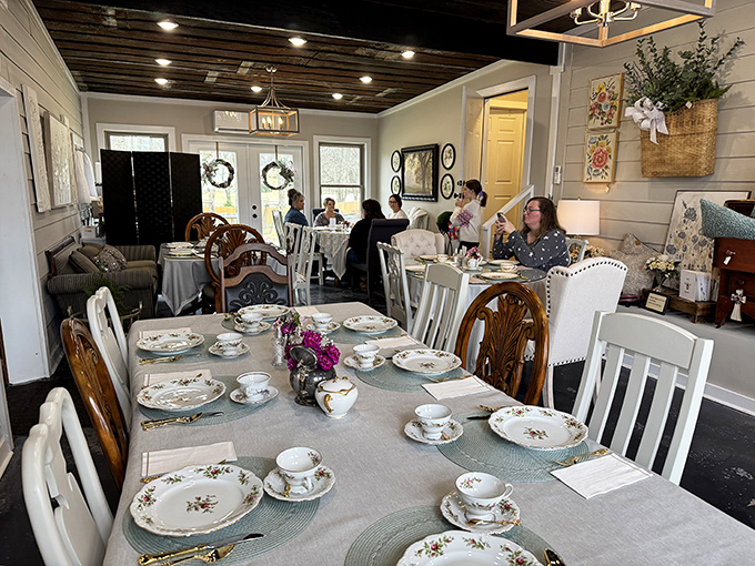 Delicate china teacups await afternoon conversations at this charming tea room, where Southern hospitality is served alongside homemade treats.