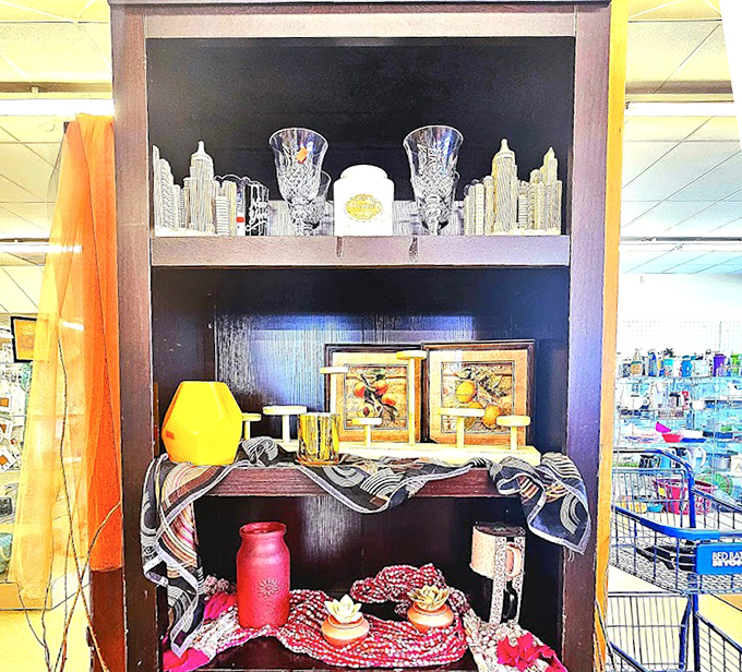 Curated vignettes showcase crystal, artwork, and decor&mdash;someone's former treasures poised to become your conversation pieces.