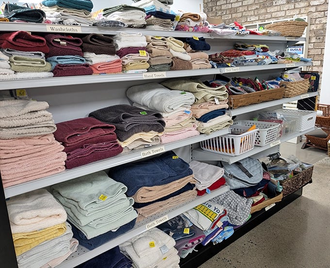 Towel town! From plush bath sheets to practical washcloths, this textile treasure trove has your linen closet covered.