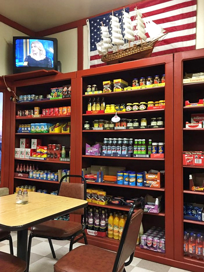 A British expat's dream grocery selection. From tea to treats, these shelves offer a taste of home for homesick Brits and curious Americans alike.