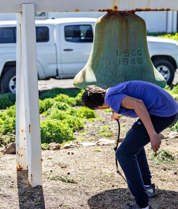 This Coast Guard bell from 1946 once rang out warnings, now it's a perfect photo op.
