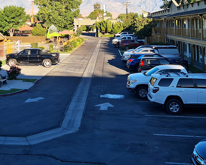 Motel row in Bishop offers that classic roadside Americana vibe, where mountain views come standard with every room key.
