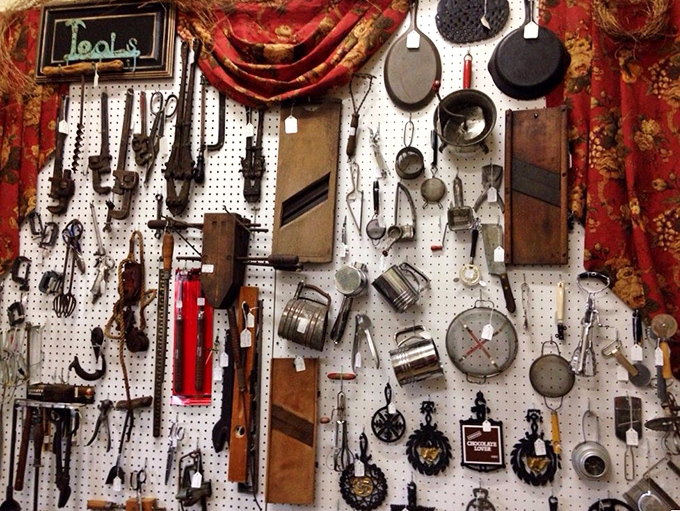 Tools that built America hang in perfect formation. Each one represents craftsmanship from an era when "planned obsolescence" wasn't in the vocabulary. 