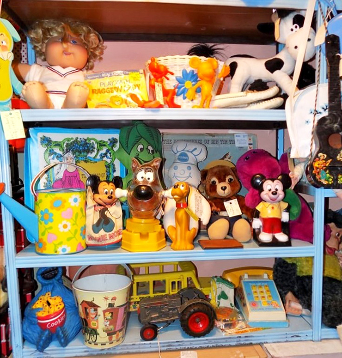 Toy wonderland where G.I. Joe and vintage Barbies peacefully coexist in their original packaging glory.