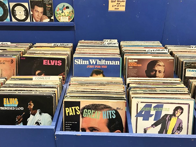 Vinyl records waiting to spin tales of yesteryear – Lawrence Welk and friends never looked so appealingly retro.