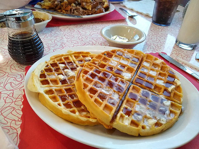 Waffles with architectural integrity that would impress Frank Lloyd Wright. Those perfect grid indentations are just begging for maple syrup.