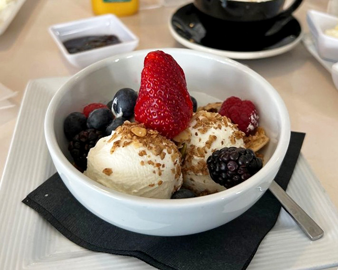 A bowl of yogurt that looks like it's dressed for a berry beautiful gala. Breakfast that's both virtuous and indulgent&mdash;the Swedish way.