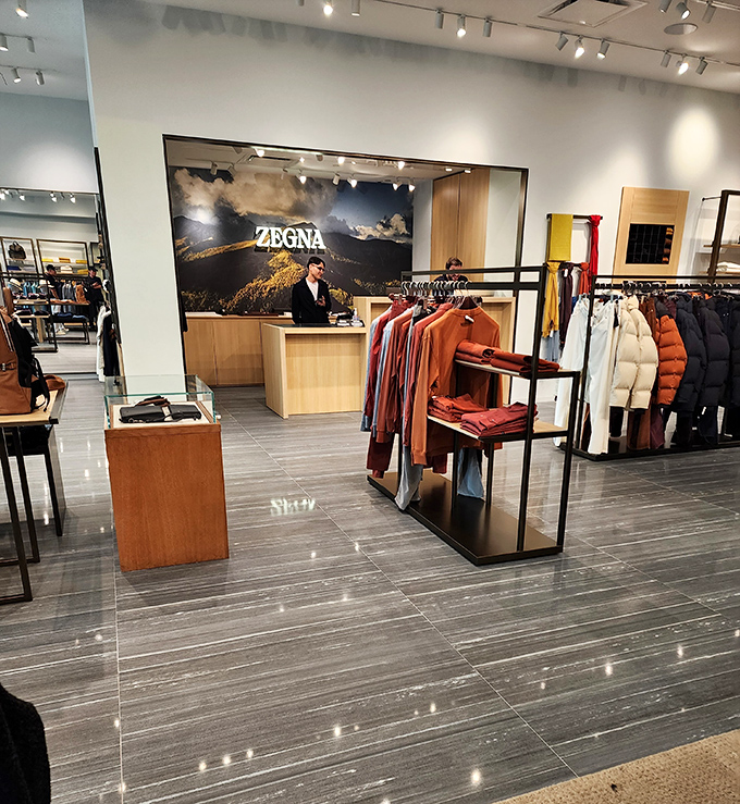 Zegna's minimalist elegance extends from their clothing to their store design. That mountain backdrop silently judges your current wardrobe choices.