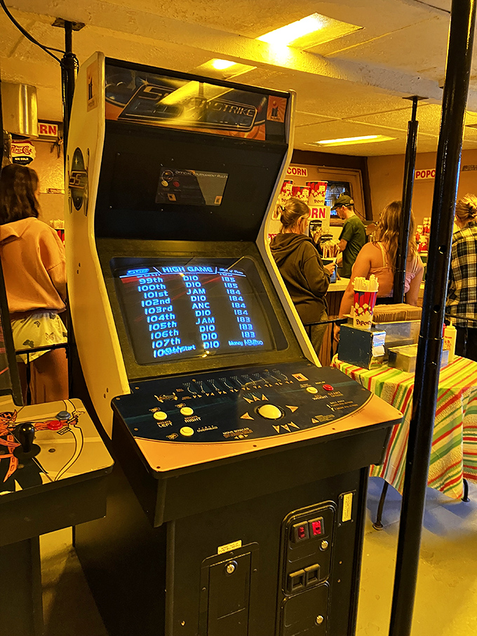 Between features, vintage arcade games offer a blast from the past, creating a perfect trifecta of nostalgia: drive-ins, movies, and classic gaming.
