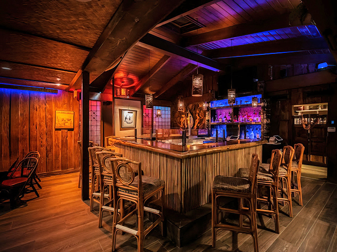 The main bar showcases premium spirits and professional craftsmanship in a beautifully designed bamboo tropical setting.