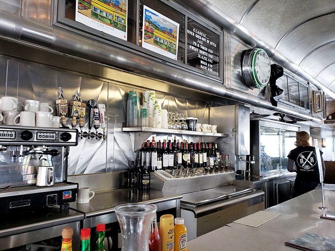 The gleaming counter where coffee dreams come true, complete with neon signs that whisper, "One more cup won't hurt."