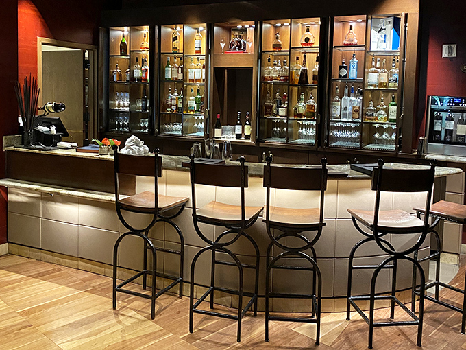 A bar setup that screams sophistication while whispering "come sit and stay awhile, friend."