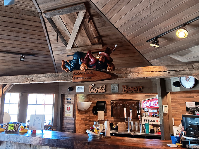 The bar area where sweet tea flows like water and nobody judges your third basket of fries.