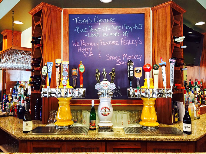 The bar's chalkboard proudly announces today's oyster origins&mdash;because knowing your Blue Points from your Cape Mays is serious business here.