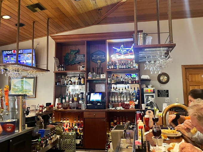 The bar at Corky Bell's&mdash;where fishing stories get taller and the drinks get colder as the evening progresses.