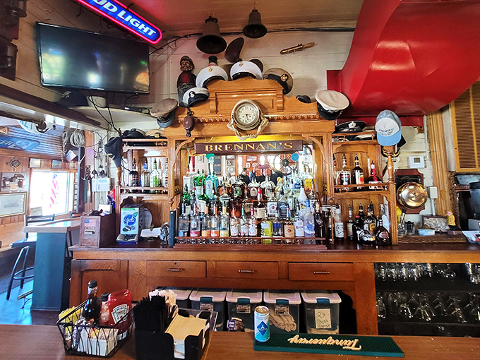 The bar area where nautical tales are shared over perfectly crafted drinks and appetizers.