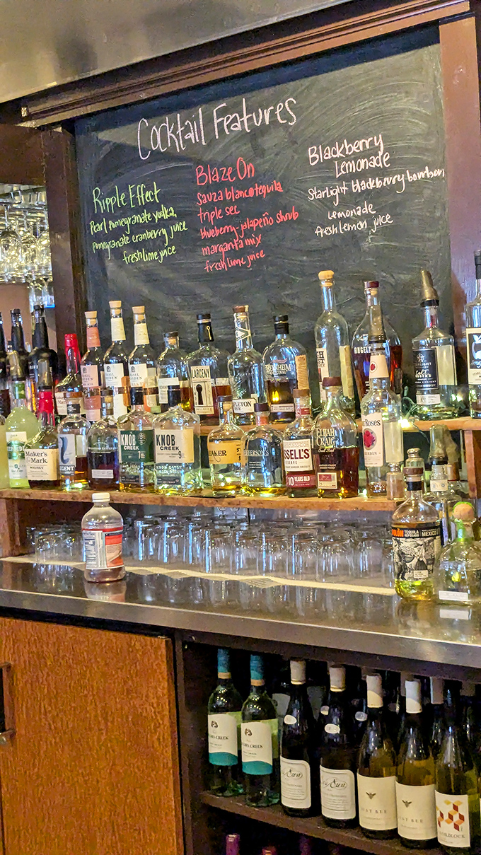 Behind every great meal is a well-stocked bar. The chalkboard cocktail menu promises libations worth lingering for.