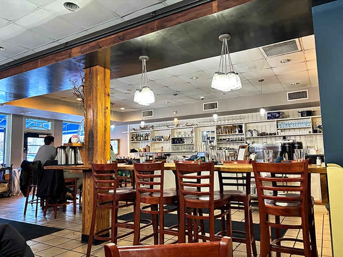 The counter seats offer front-row tickets to the breakfast show, where baristas and cooks perform their morning symphony.