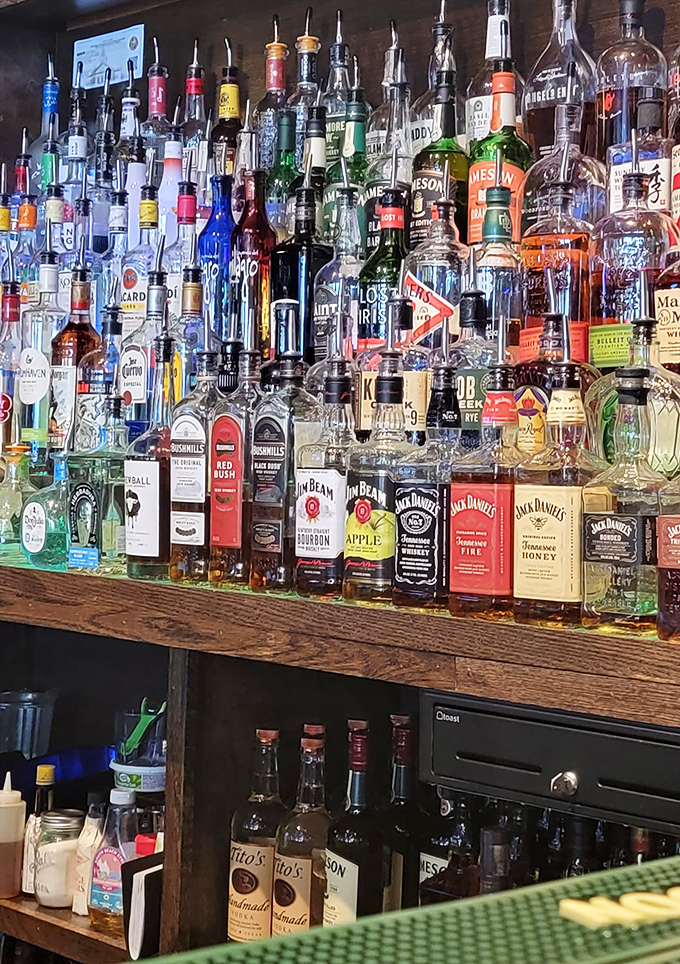 Behind every great BBQ joint is a serious bar. This impressive wall of spirits stands ready to complement or contrast with all that smoky goodness.