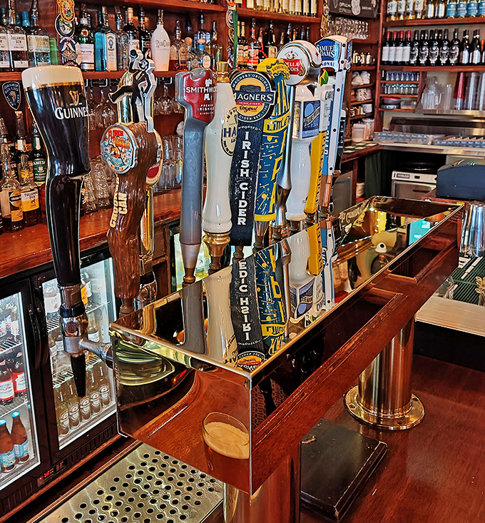 The tap handles stand like colorful sentinels, guarding precious liquid gold. Choosing just one feels like Sophie's Choice for beer lovers.