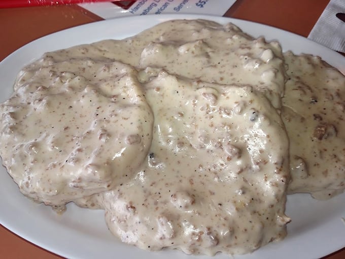 Biscuits and gravy that your Southern grandmother would approve of &ndash; a creamy, peppery blanket covering tender islands of dough.