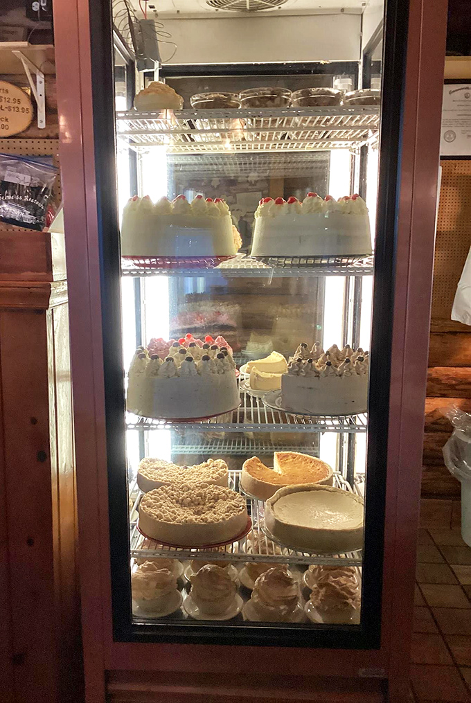 The dessert case&mdash;or as I call it, "The Museum of Delicious Temptations." Each shelf displays edible artwork that would make a pastry chef weep.