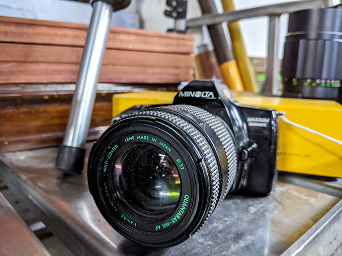 A Minolta camera that captured countless moments before smartphones made everyone a photographer. Those glass lenses have seen things.