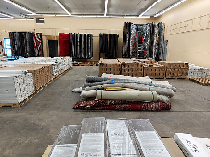 The carpet section: where area rugs and remnants await new floors to warm. That Persian-inspired beauty could be the statement piece your living room needs.