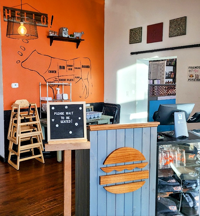 The host stand features a cow diagram that reminds you exactly where your delicious decisions are coming from.