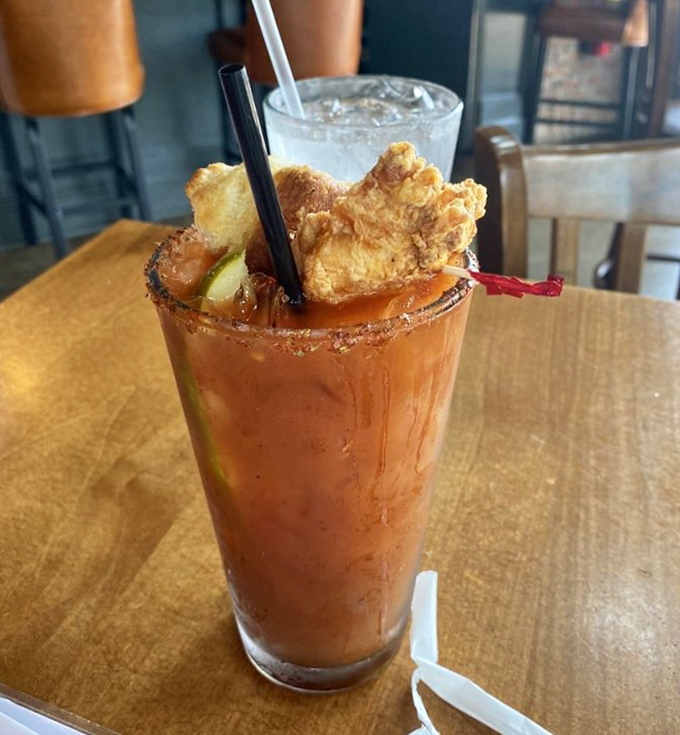 The Bloody Mary that ate breakfast. When your drink comes with fried chicken, you know you're living your best life.