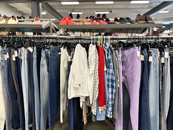 Denim heaven awaits with rows of jeans in every wash and size&mdash;the thrifter's equivalent of striking oil.