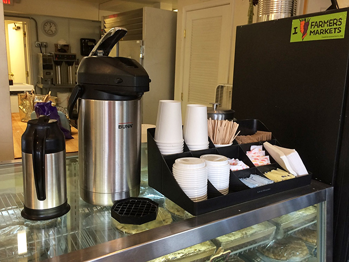 The coffee station: civilization's greatest achievement for those who need caffeine with their carbs. Simple, efficient, and absolutely essential.