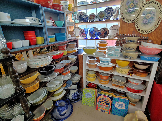 A rainbow of vintage Pyrex and collectible dishware awaits kitchen enthusiasts who know that grandma's cookware wasn't just functional&mdash;it was art.