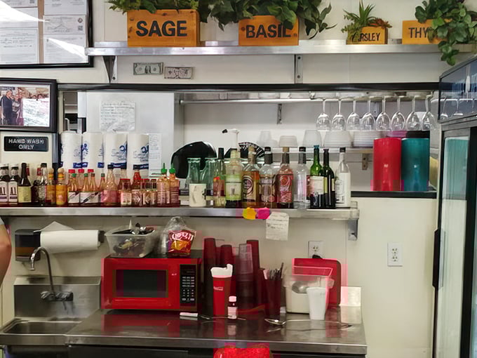 The condiment station&mdash;unsung hero of diner cuisine. Those humble bottles hold the power to transform good meals into unforgettable ones.