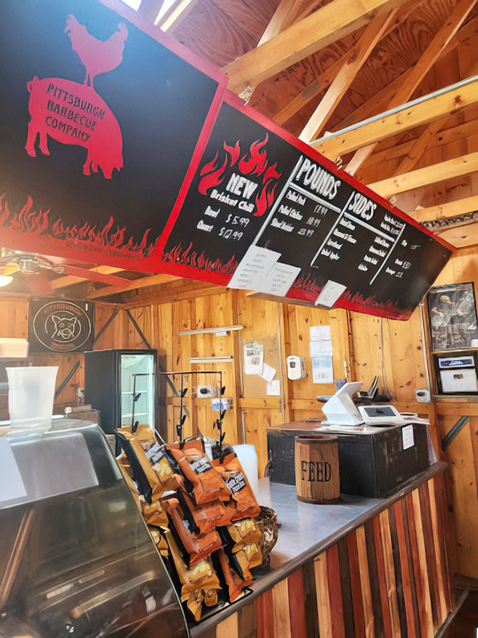 The counter setup says "we're serious about barbecue" louder than any fancy decor ever could.