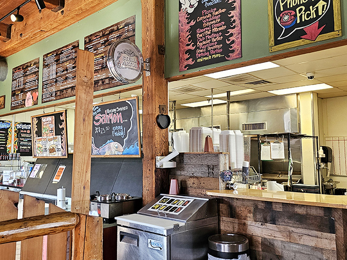 Where BBQ magic happens&mdash;the ordering counter showcases menus with enough options to require multiple visits for proper research.