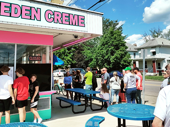 The line forms early and stays late – a multi-generational gathering united by the universal language of "I'll have a large vanilla cone, please."