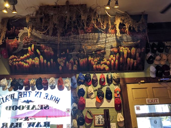 Fishing nets, hats, and maritime memorabilia create an atmosphere that whispers, "The people who prepared your food actually understand the sea."
